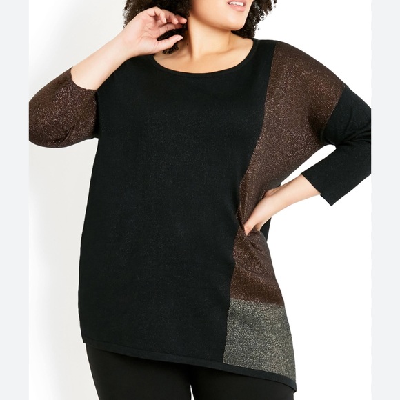 Evans | Sweaters | Sparkle Color Block Sweater In Black Metallic Bronze ...